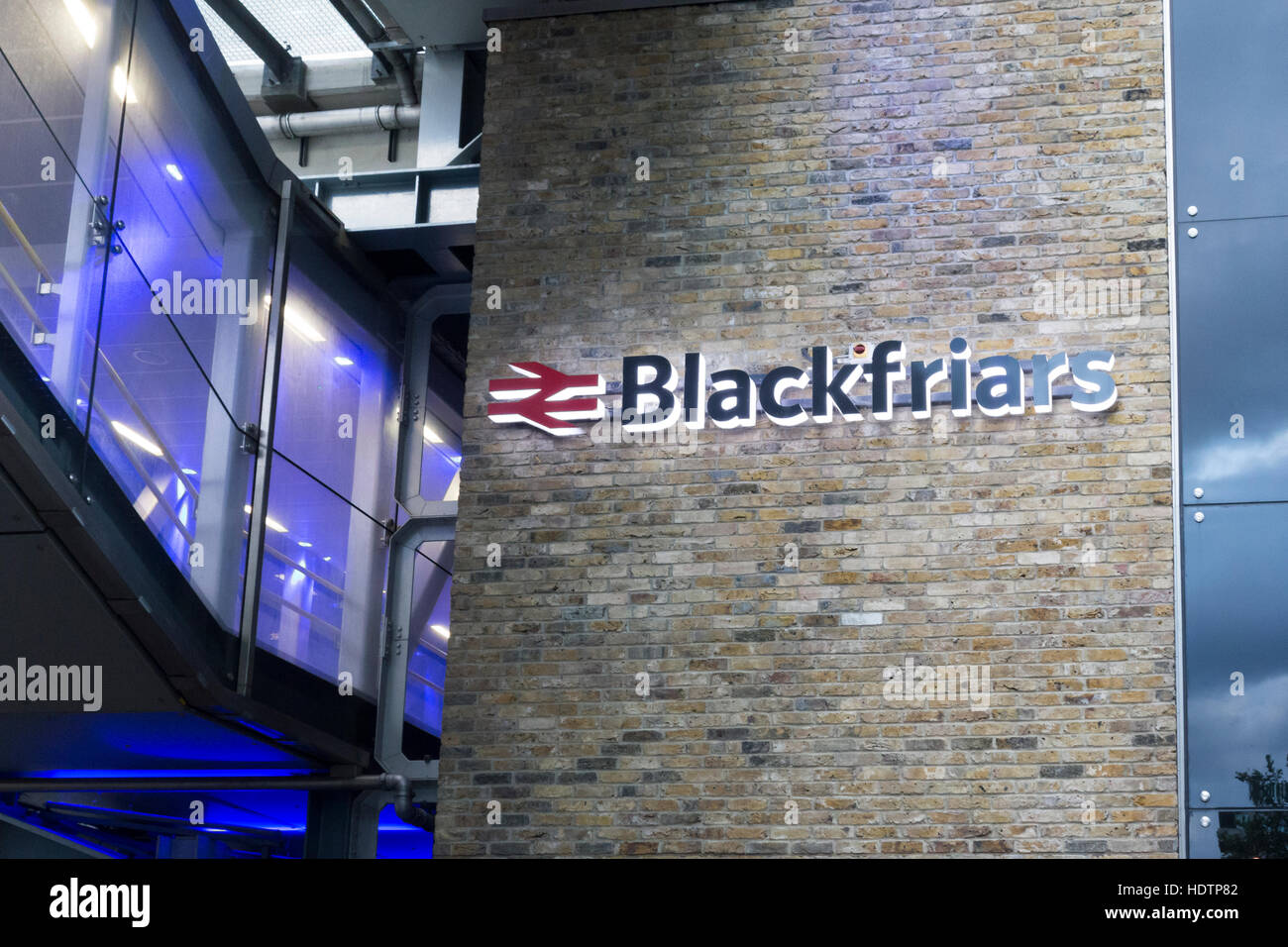 Illuminated Blackfriars railway station sign, London, UK Stock Photo ...