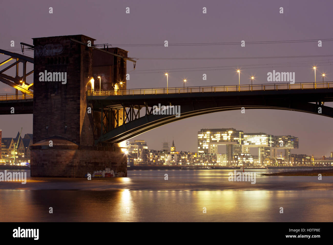 Germany, Cologne, Suedbruecke, railroad bridge across the river Rhine ...