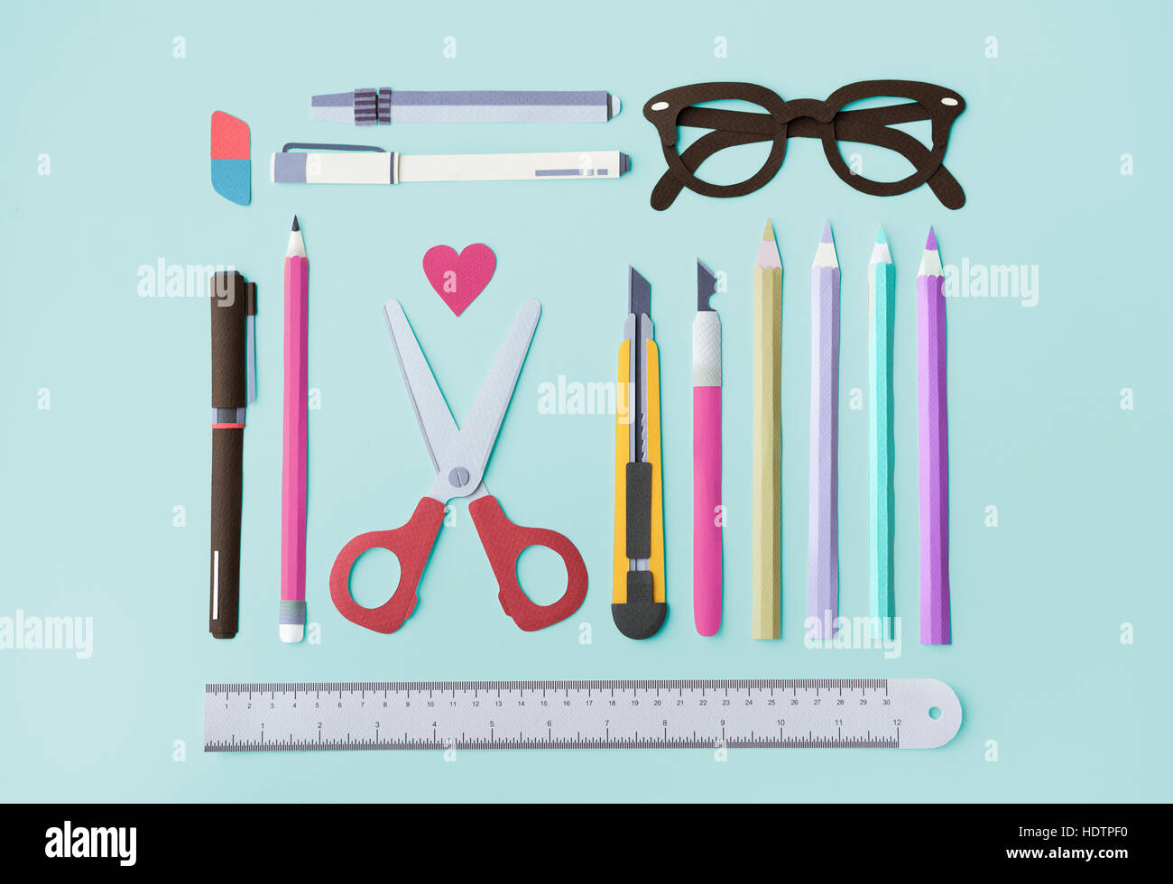 Pen Color Pencil Scissor Eraser Ruler Eyeglasses Concept Stock Photo ...