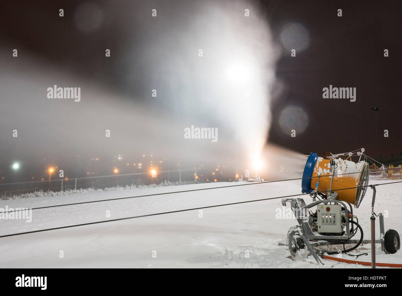 Snow cannon at night Stock Photo - Alamy