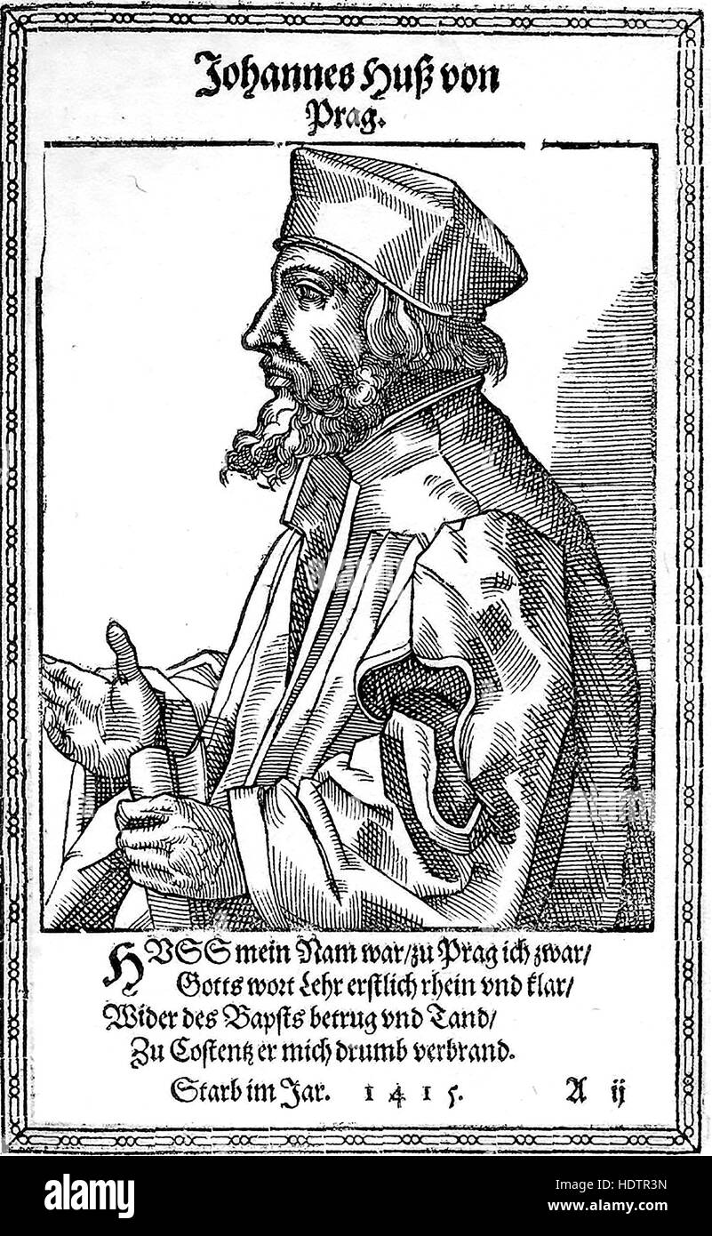 JAN HUS (c 1372-1415) Czech Christian reformer in a 1587 engraving by ...