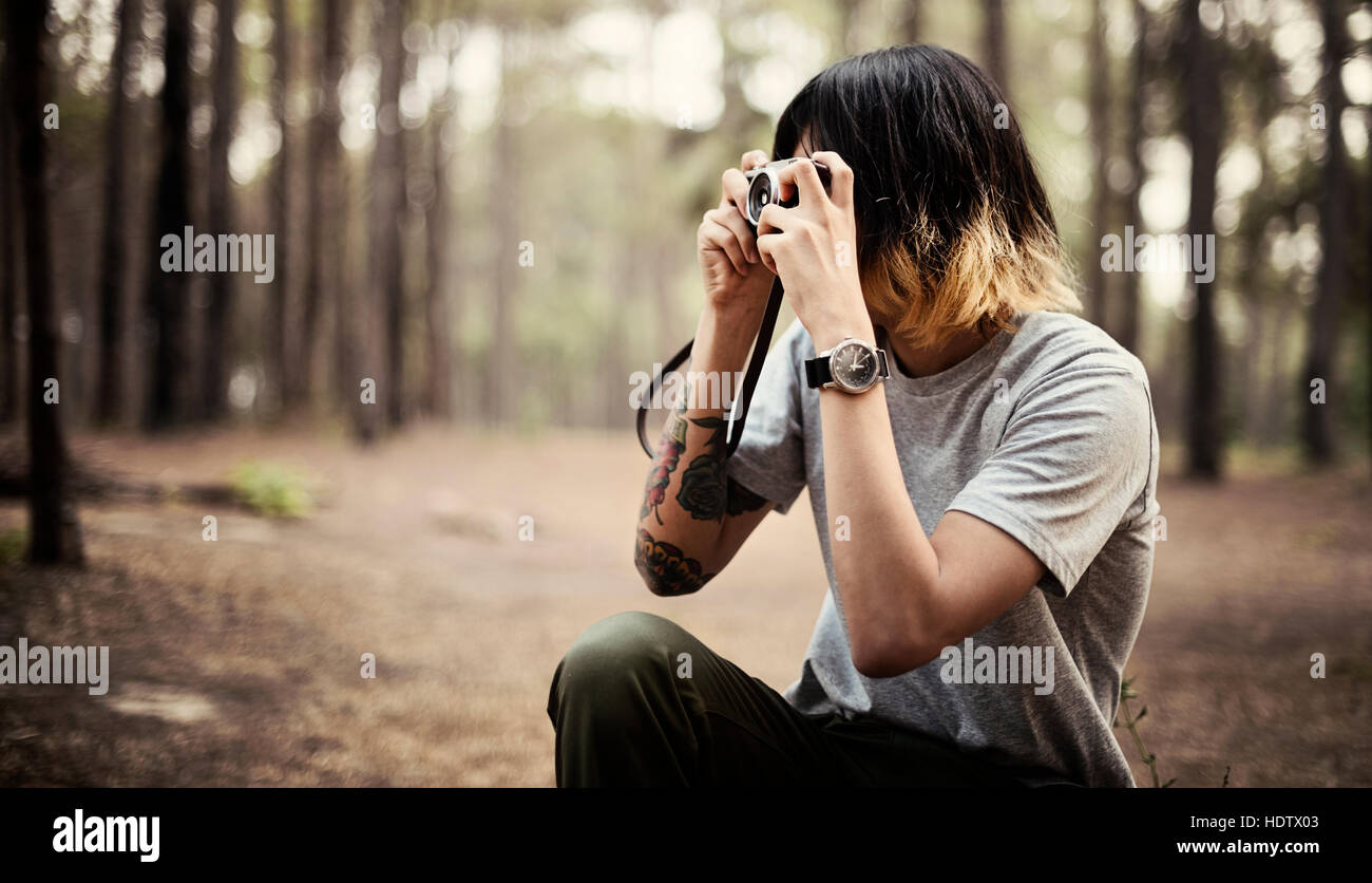Photographer Camera Man Shooting Woods Nature Concept Stock Photo - Alamy