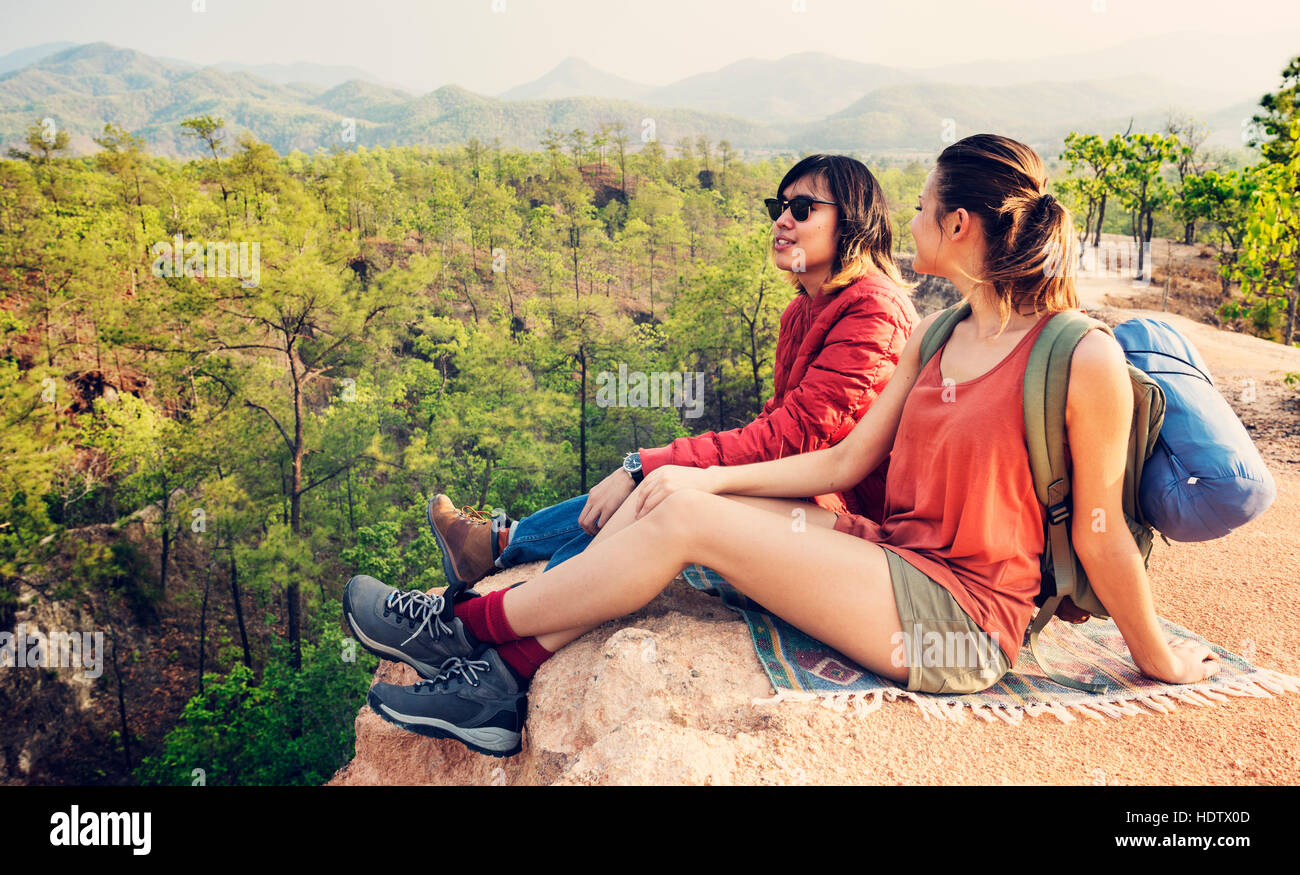 Backpacker Couple Travel Adventure Happiness Concept Stock Photo - Alamy