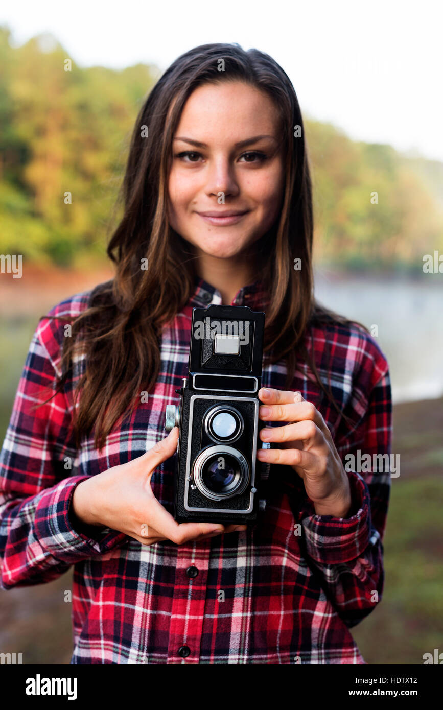 Vintage Camera Photographer Focus Shooting Concept Stock Photo - Alamy