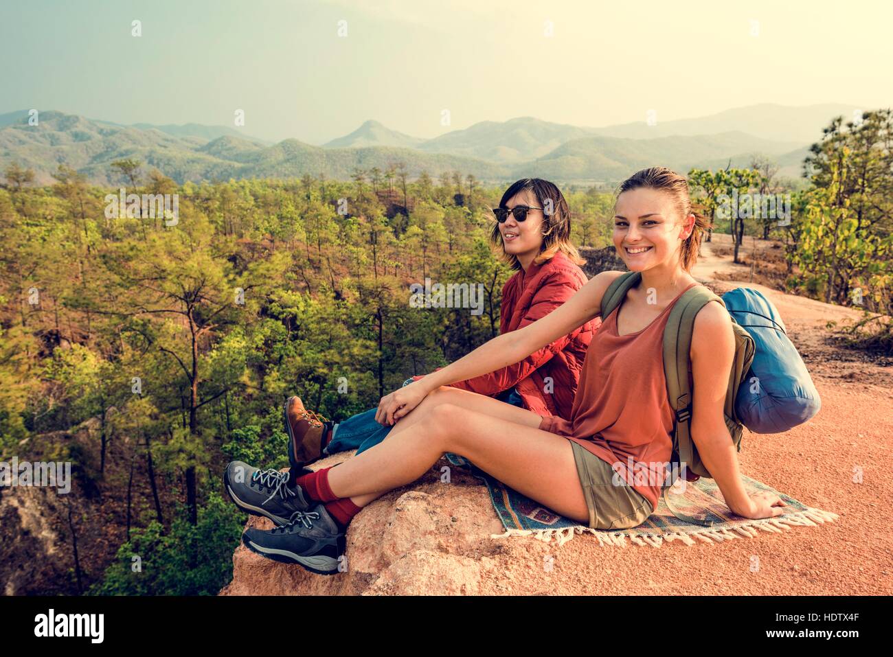 Backpacker Couple Travel Adventure Happiness Concept Stock Photo - Alamy
