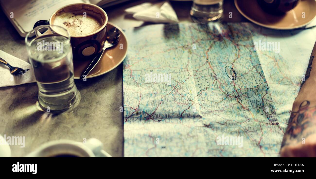 Person Choosing Destination On Map Concept Stock Photo - Alamy