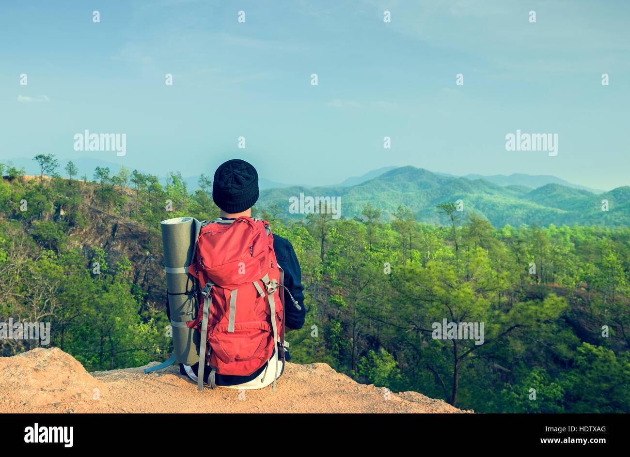 Guy Exploring Freedom Outdoors Concept Stock Photo - Alamy