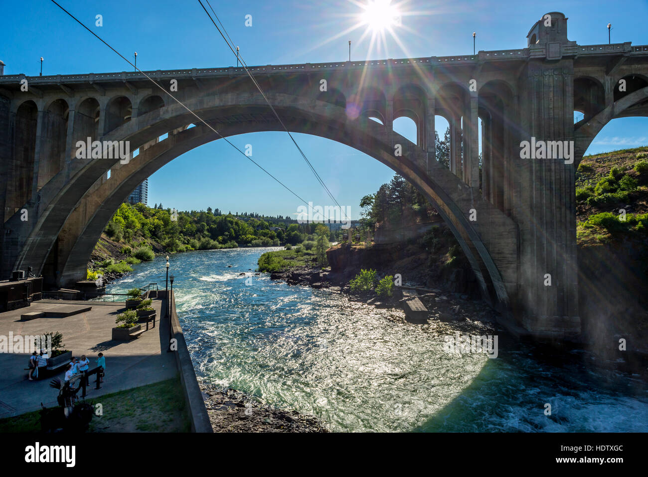 The Monroe Street Bridge over the Spokane River falls in Spokane WA ...