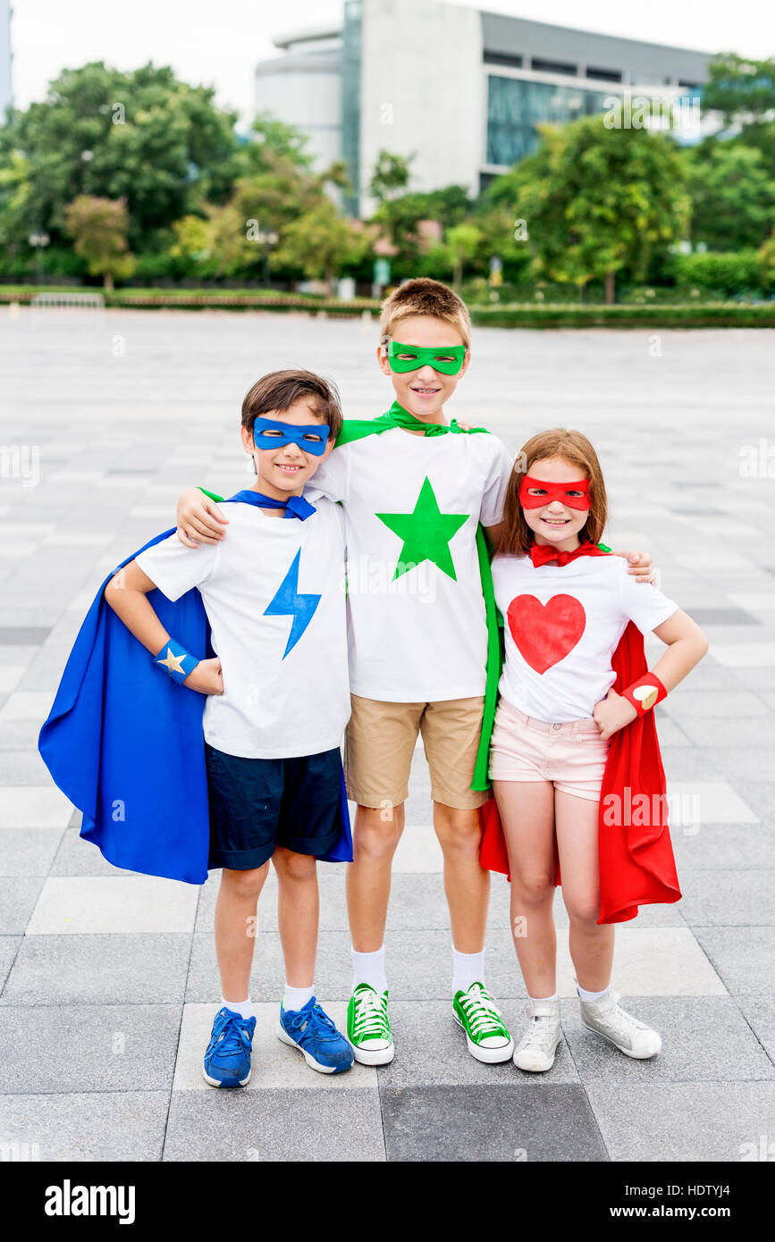 Superhero Boy Girl Brave Imagination Concept Stock Photo - Alamy