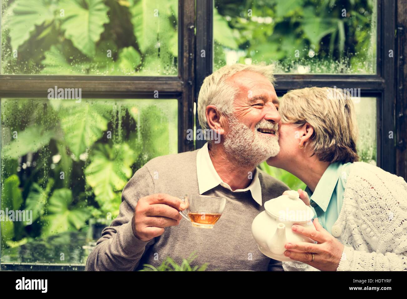 Senior Couple Afternoon Tea Drinking Relax Concept Stock Photo - Alamy