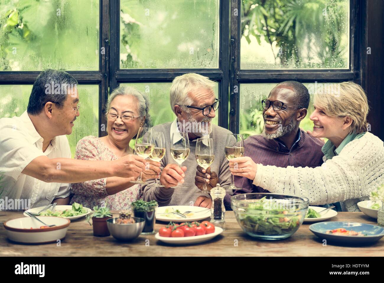 Group of Senior Retirement Meet up Happiness Concept Stock Photo - Alamy