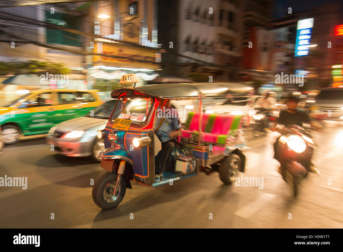 a tuck tuck Taxi in the China Town in the city of Bangkok on 7. 12 ...