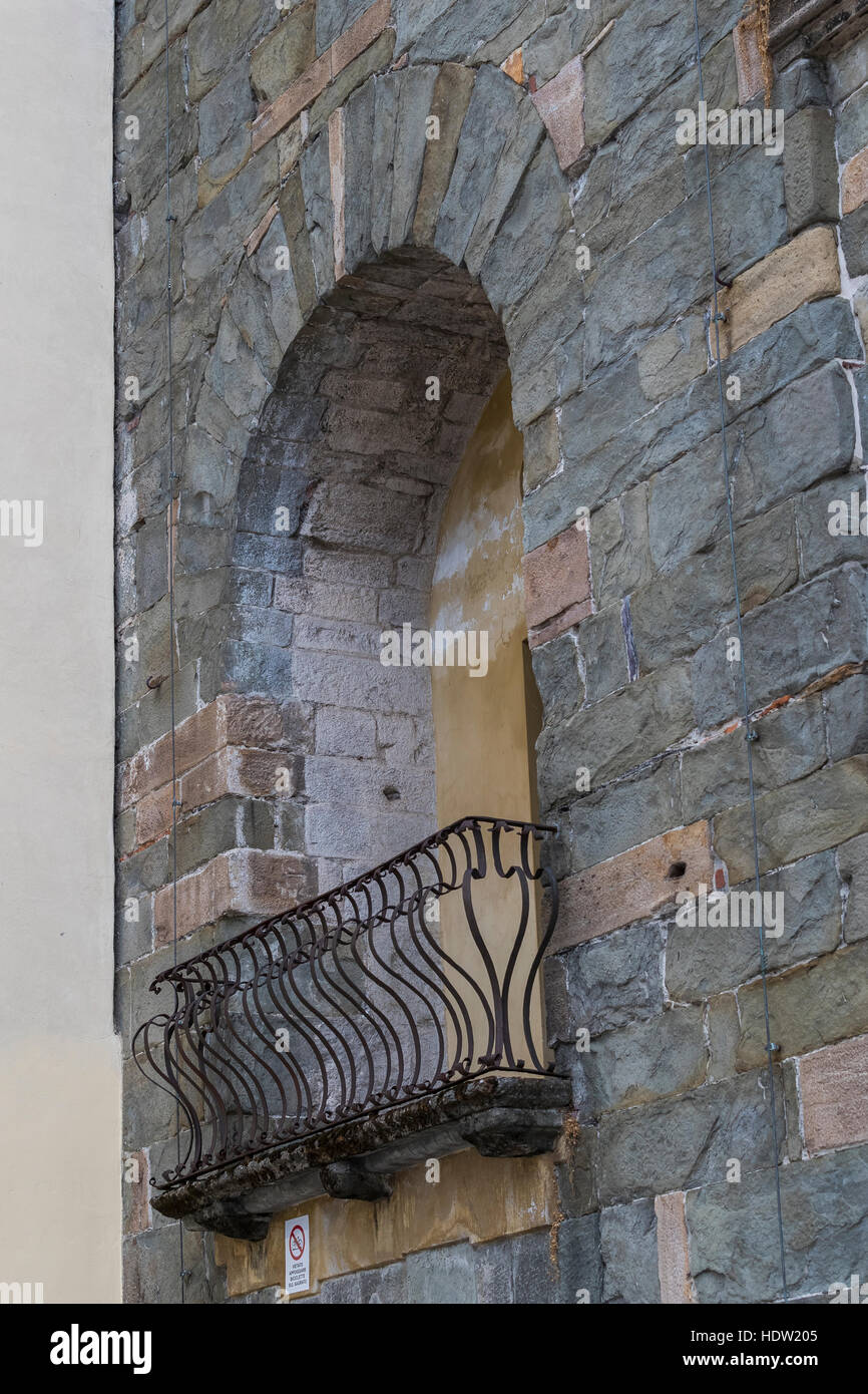 Small balcony by the old medieval gate of the Lucca walls. Lucca city ...