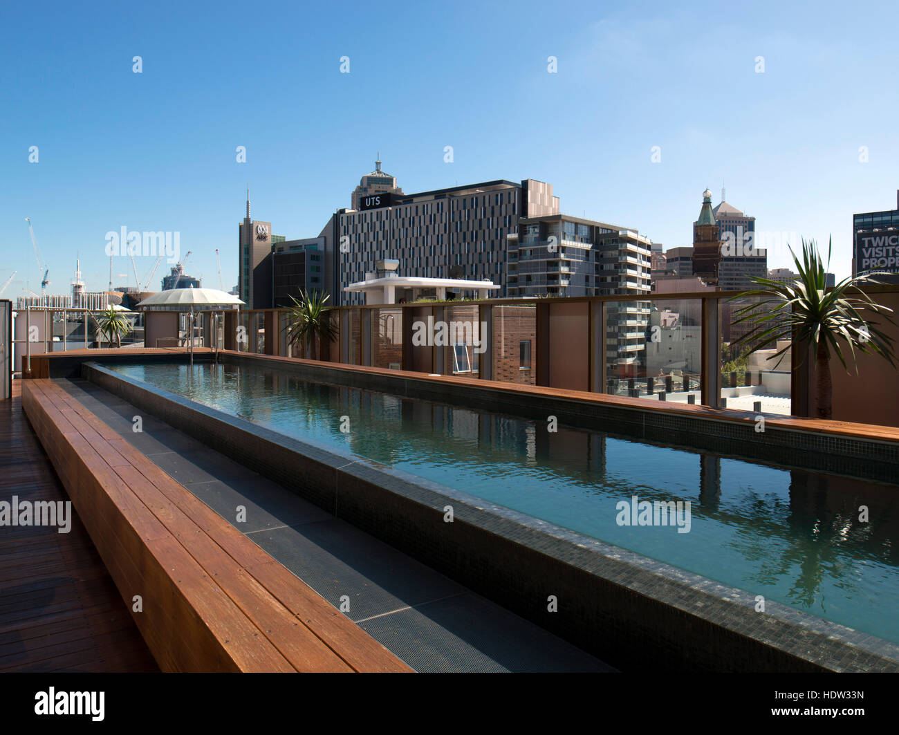 View of rooftop pool. The Old Clare Hotel, Sydney, Australia. Architect ...