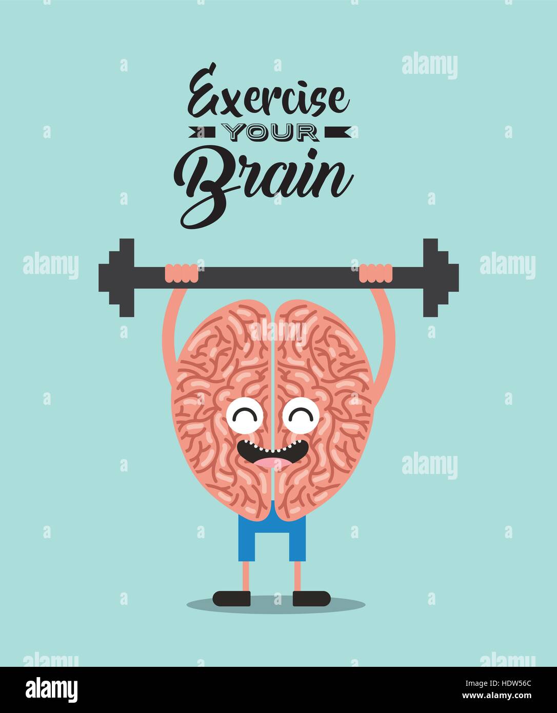 cartoon brain training lifting weights icon over background. colorful ...