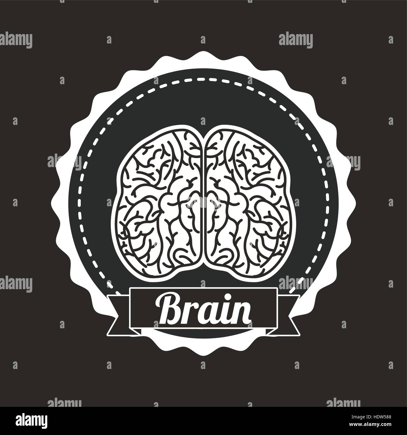 seal stamp with human brain icon over black background. vector ...