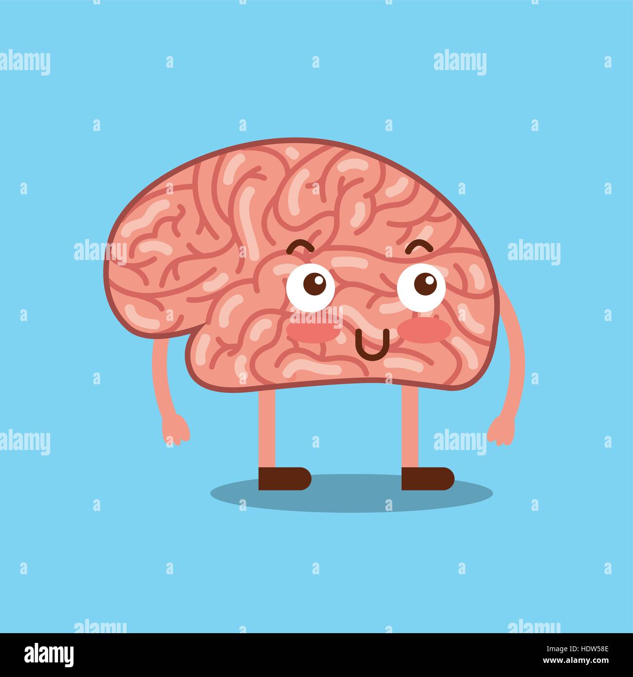 cartoon human brain icon over blue background. colorful design. vector ...