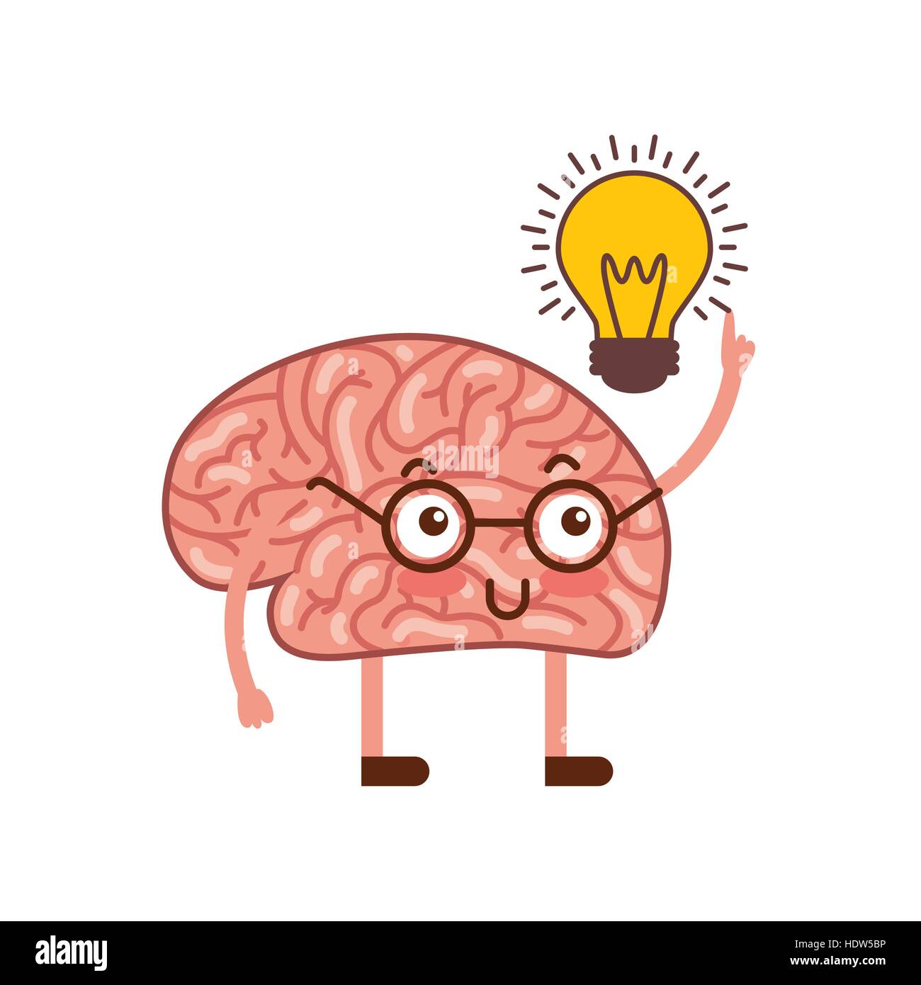 cartoon brain and yellow bulb light icon over white background ...