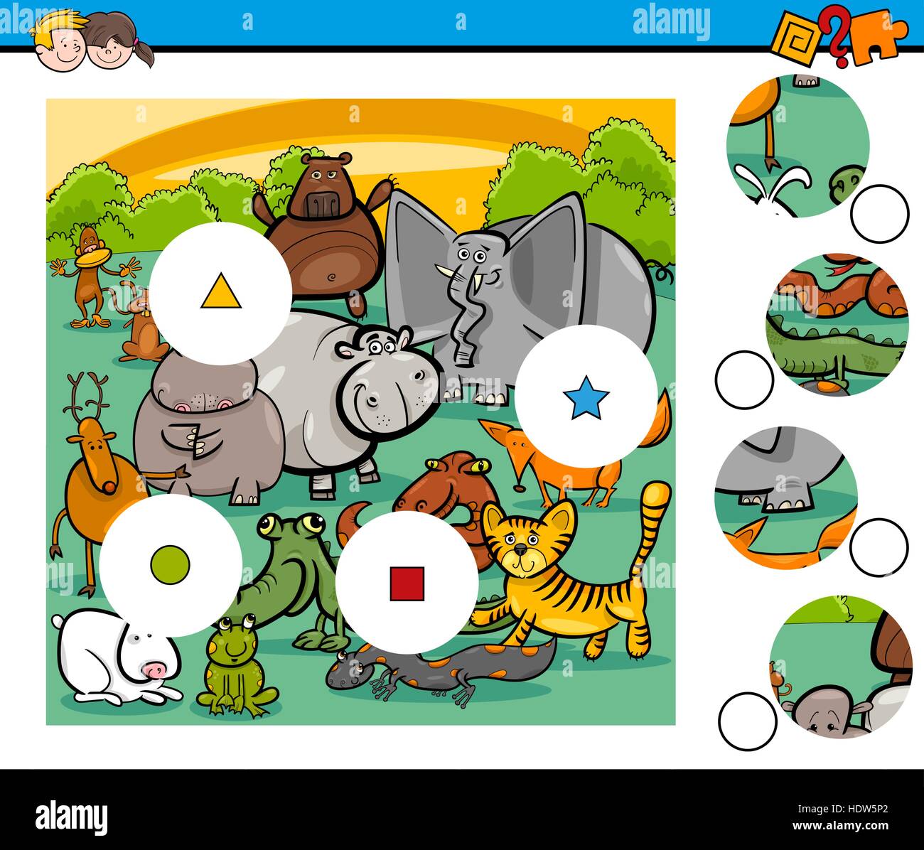 Cartoon Illustration of Educational Match the Elements Game for ...
