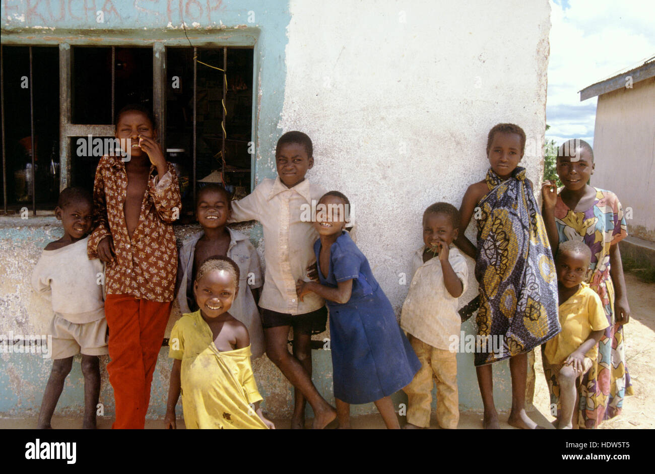 Children in front of a kiosk, Chimala, Mbeya region, Tanzania Stock ...