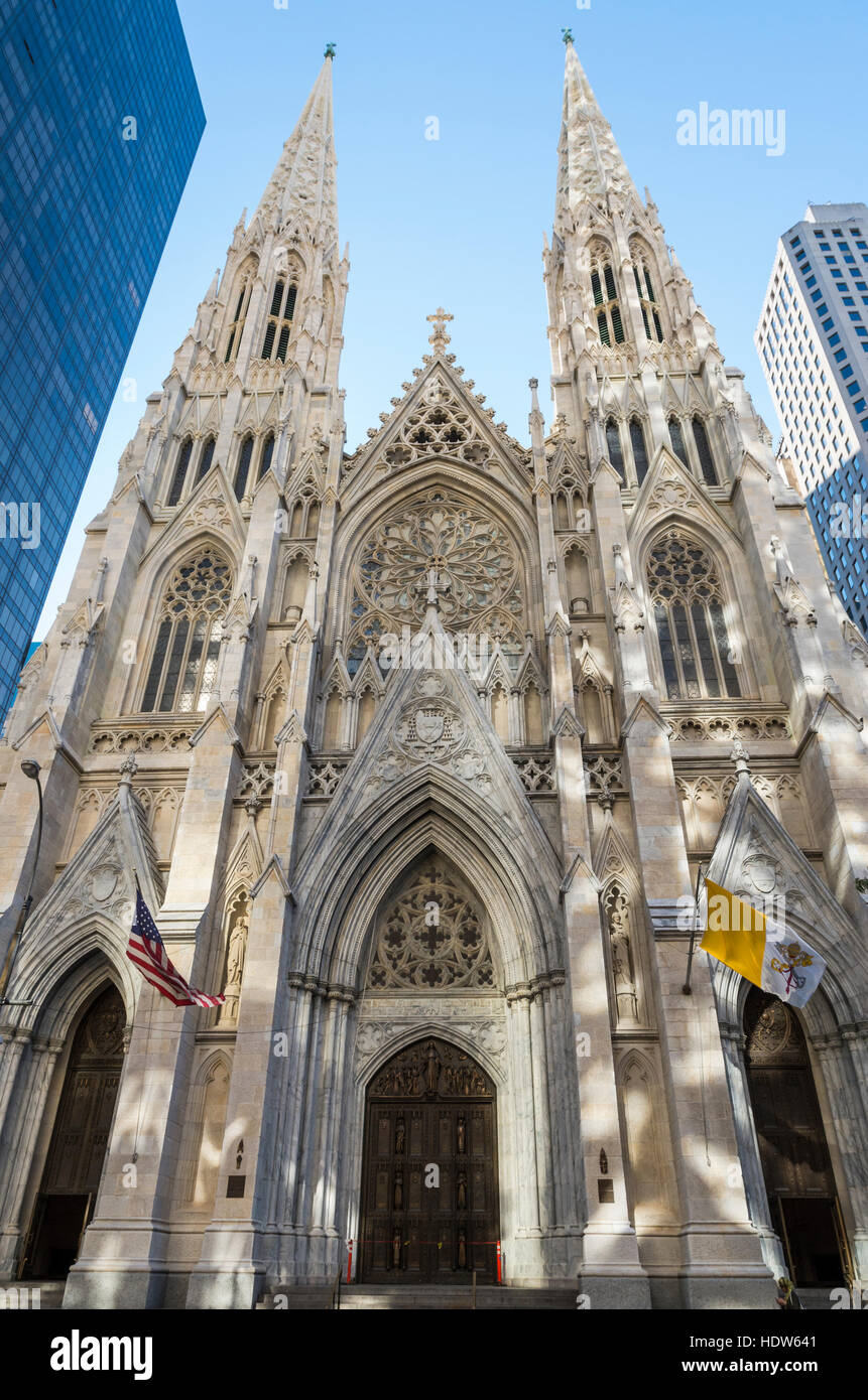 View of the front facade of the spires and entrance to the landmarked ...