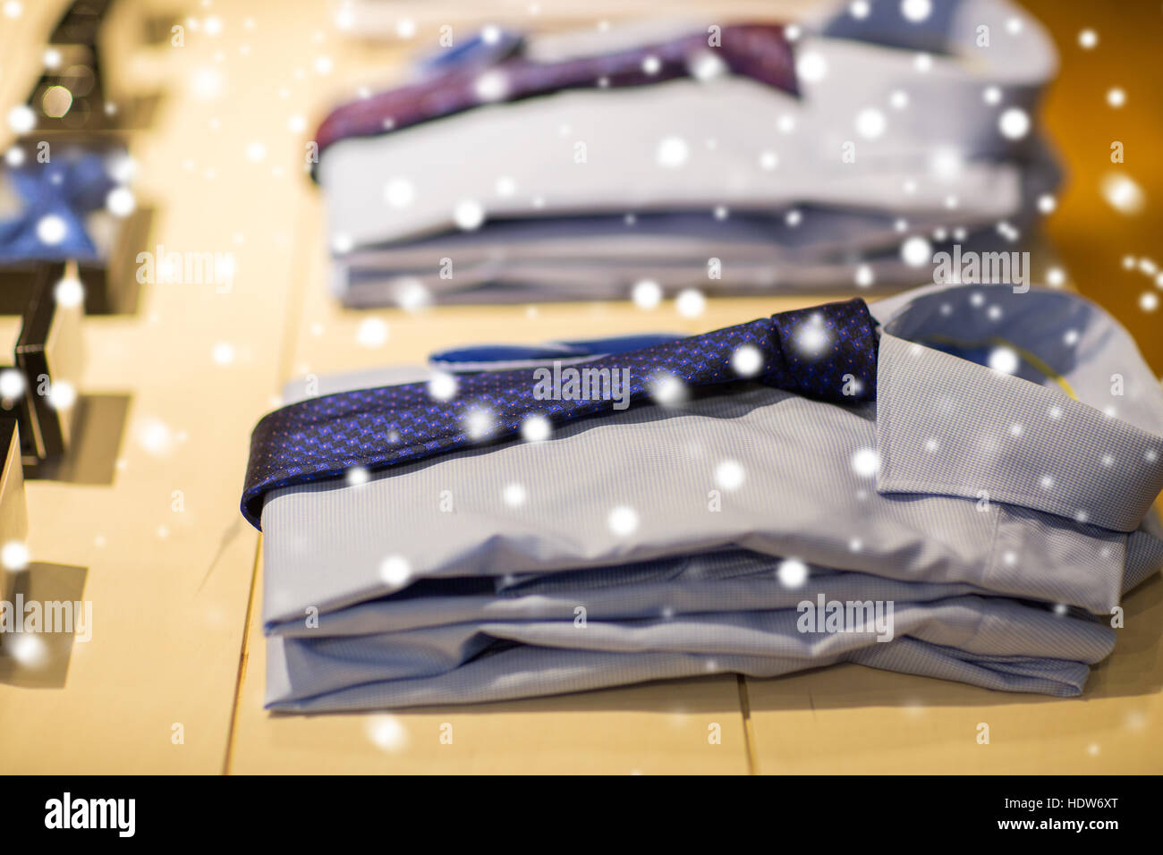 close up of shirts with ties at clothing store Stock Photo - Alamy