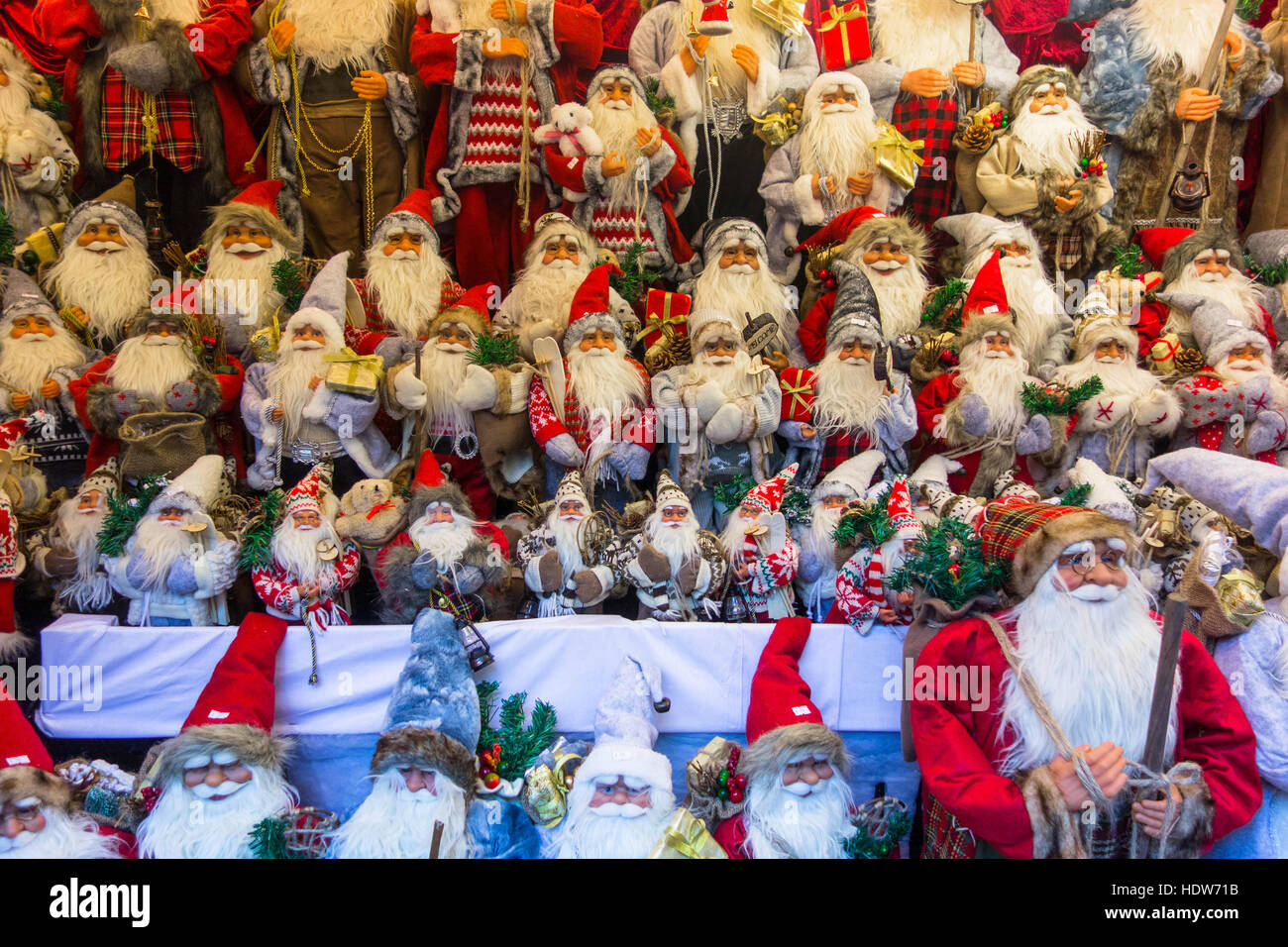 Santa Claus decorations Chester Christmas market England UK Stock Photo ...
