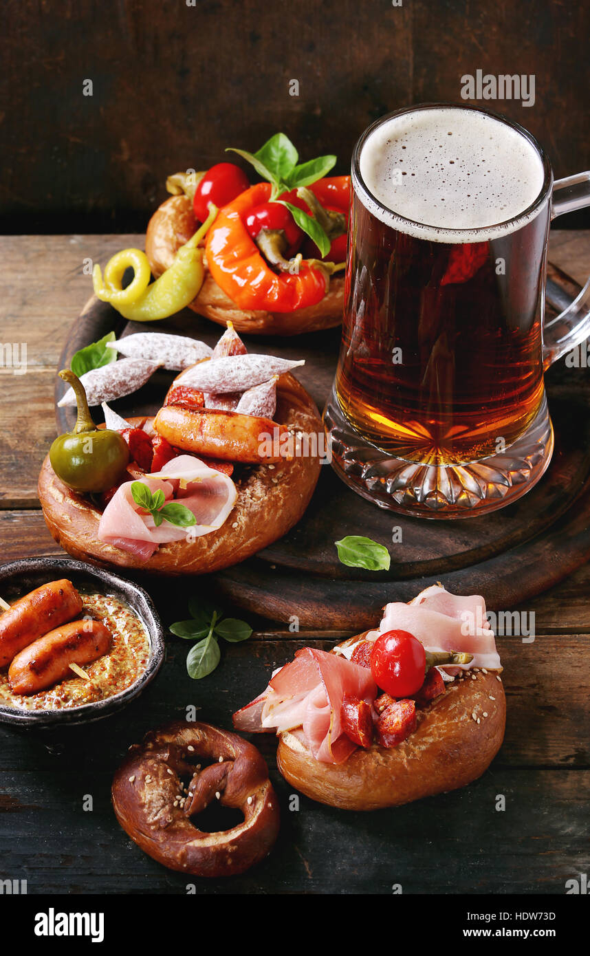 Variety of meat snacks in pretzels Stock Photo - Alamy