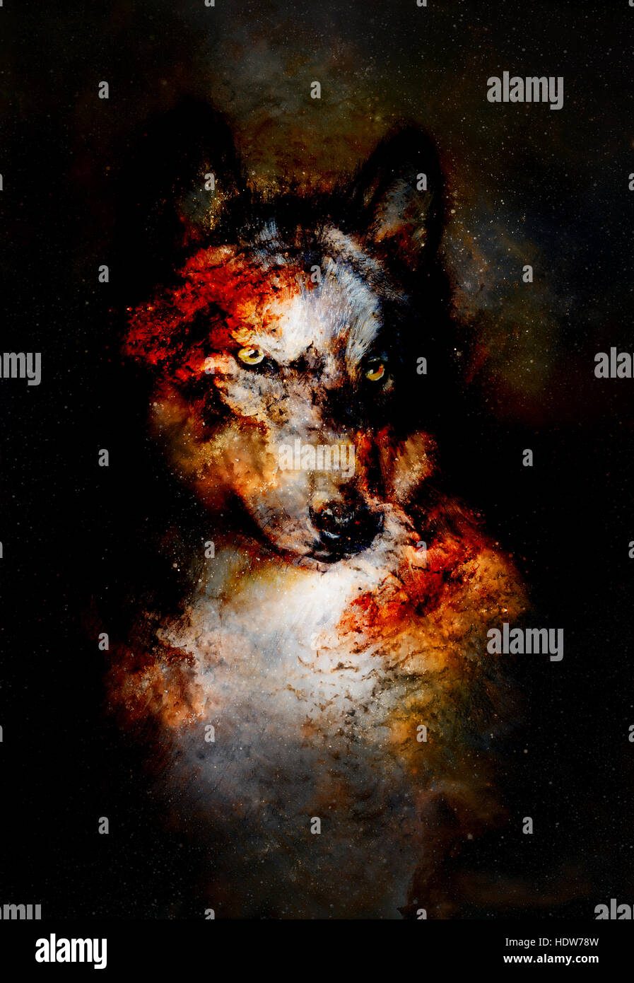 magical space wolf, multicolor computer graphic collage Stock Photo - Alamy