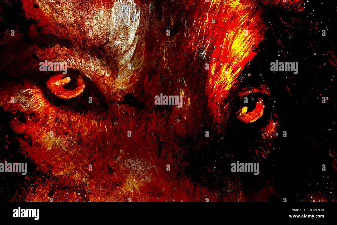 magical wolfs eye, computer graphic collage closeup view Stock Photo ...
