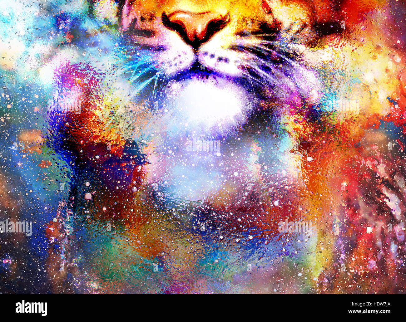 magical space tiger, multicolor computer graphic collage Stock Photo ...