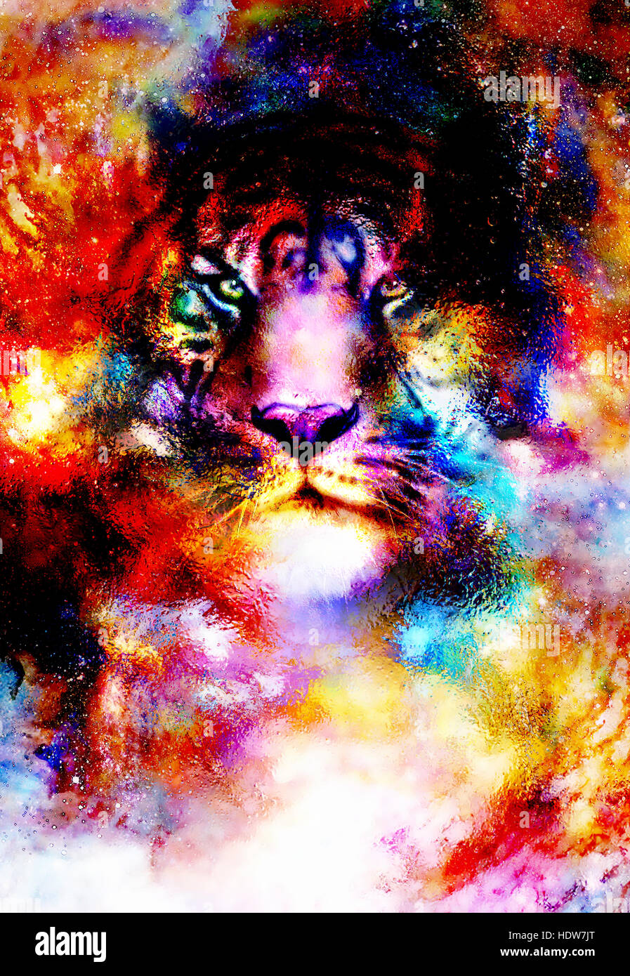 magical space tiger, multicolor computer graphic collage Stock Photo ...