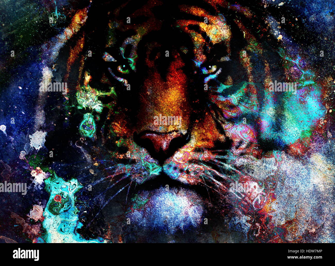 tiger collage on color abstract background, rust structure, wildlife ...