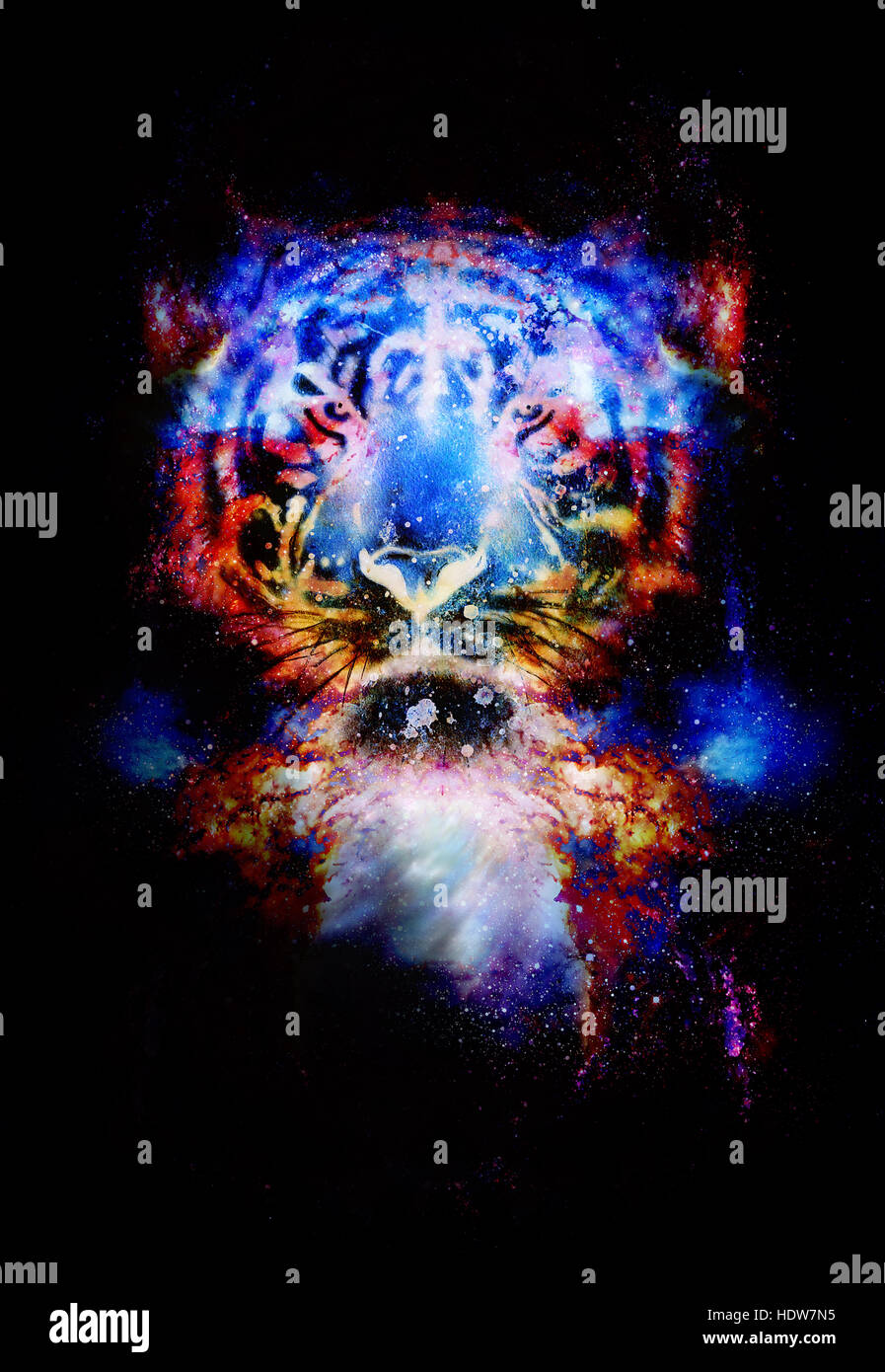 magical space tiger, multicolor computer graphic collage Stock Photo ...