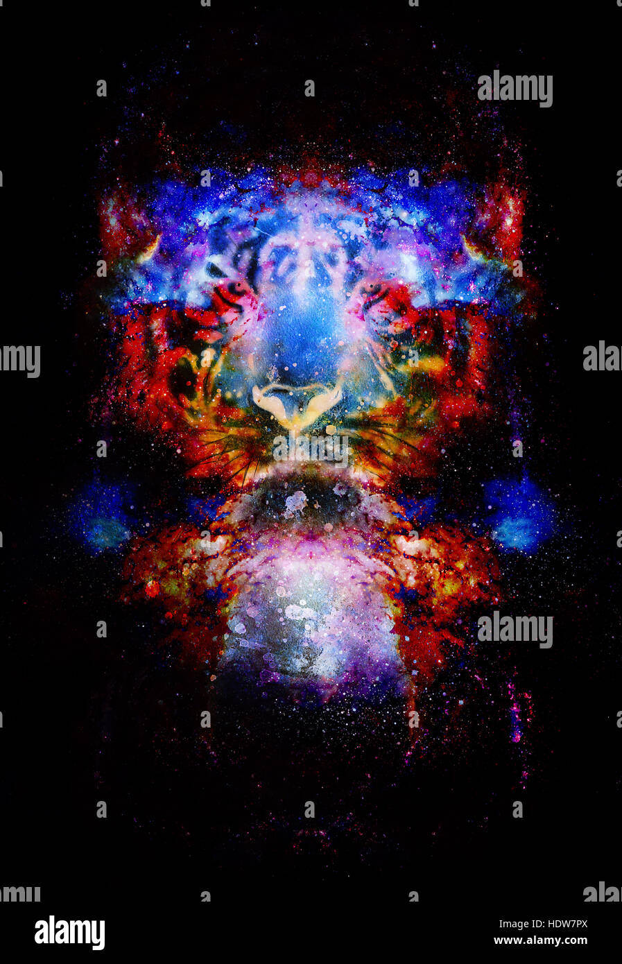 magical space tiger, multicolor computer graphic collage Stock Photo ...