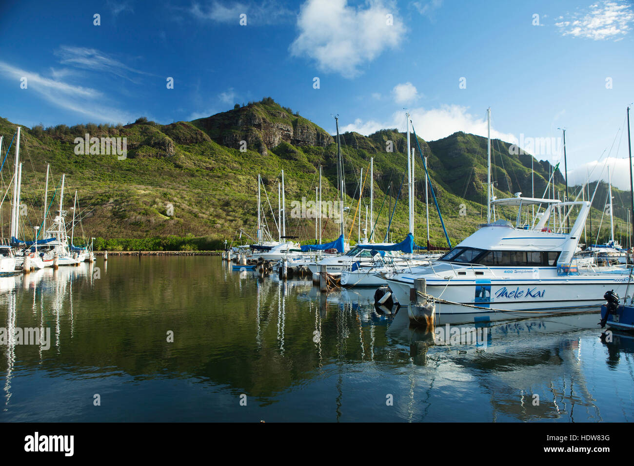 Boats, Nawiliwili small boat harbour; Lihue, Kauai, Hawaii, United ...