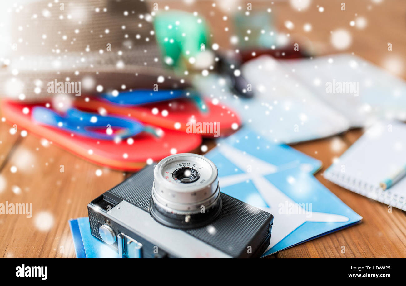 close up of camera, tickets and travel stuff Stock Photo - Alamy