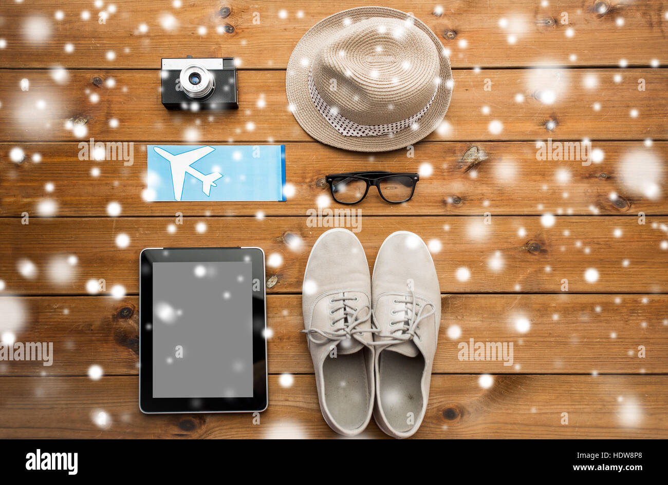 gadgets and traveler personal stuff Stock Photo - Alamy