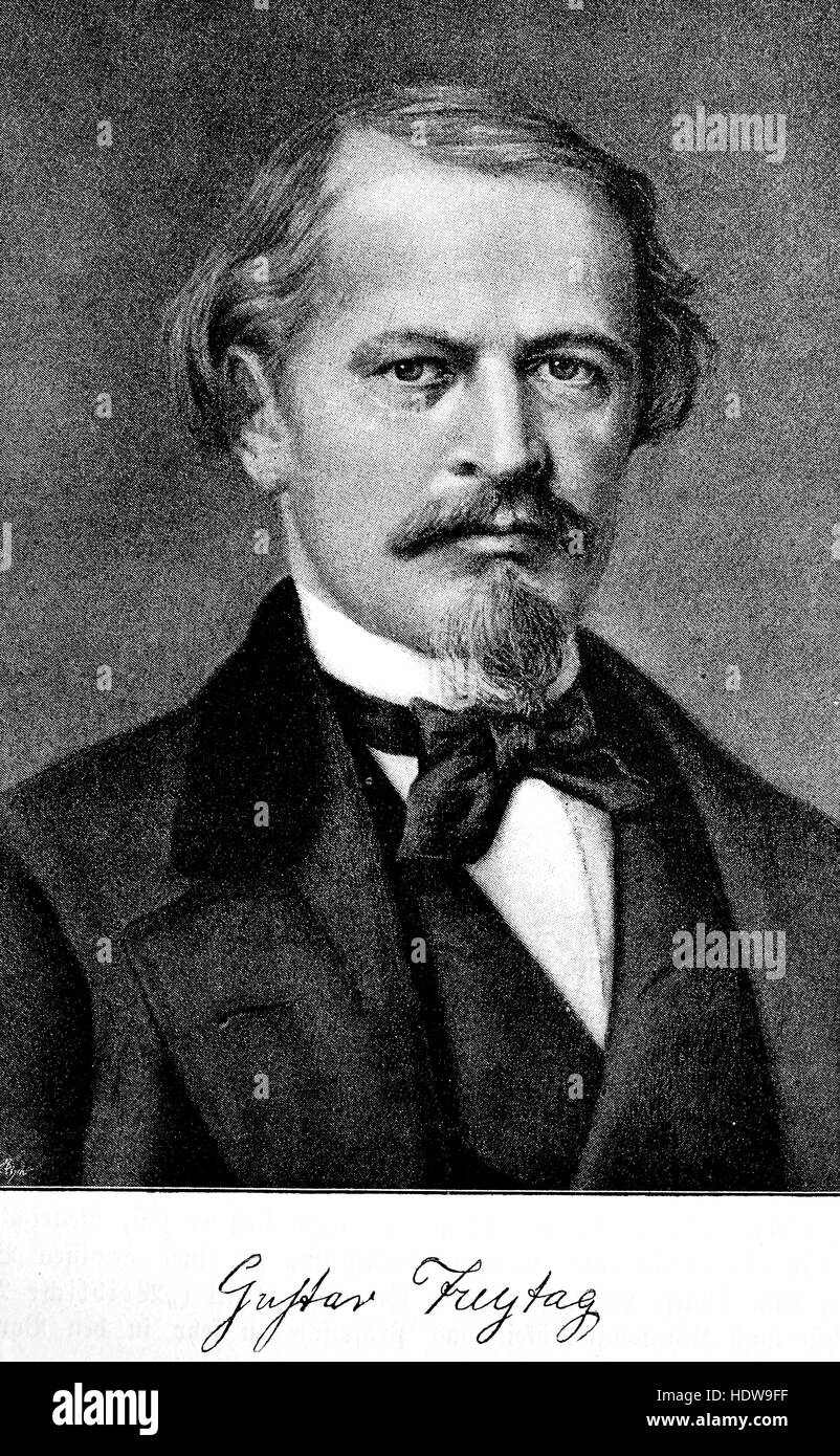 Gustav Freytag, 1816-1895, a German novelist and playwright, woodcut ...