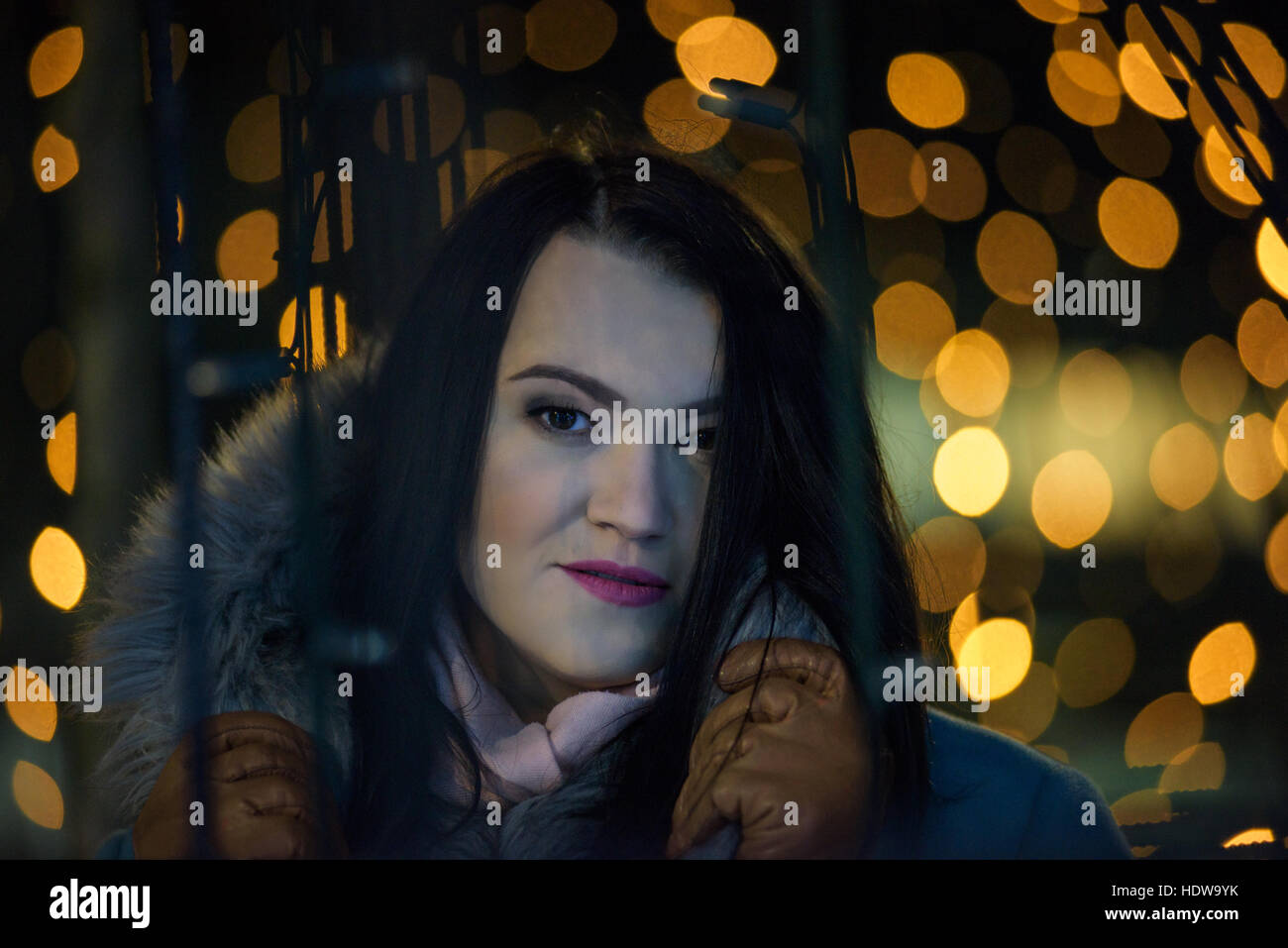 Woman and lights Stock Photo - Alamy