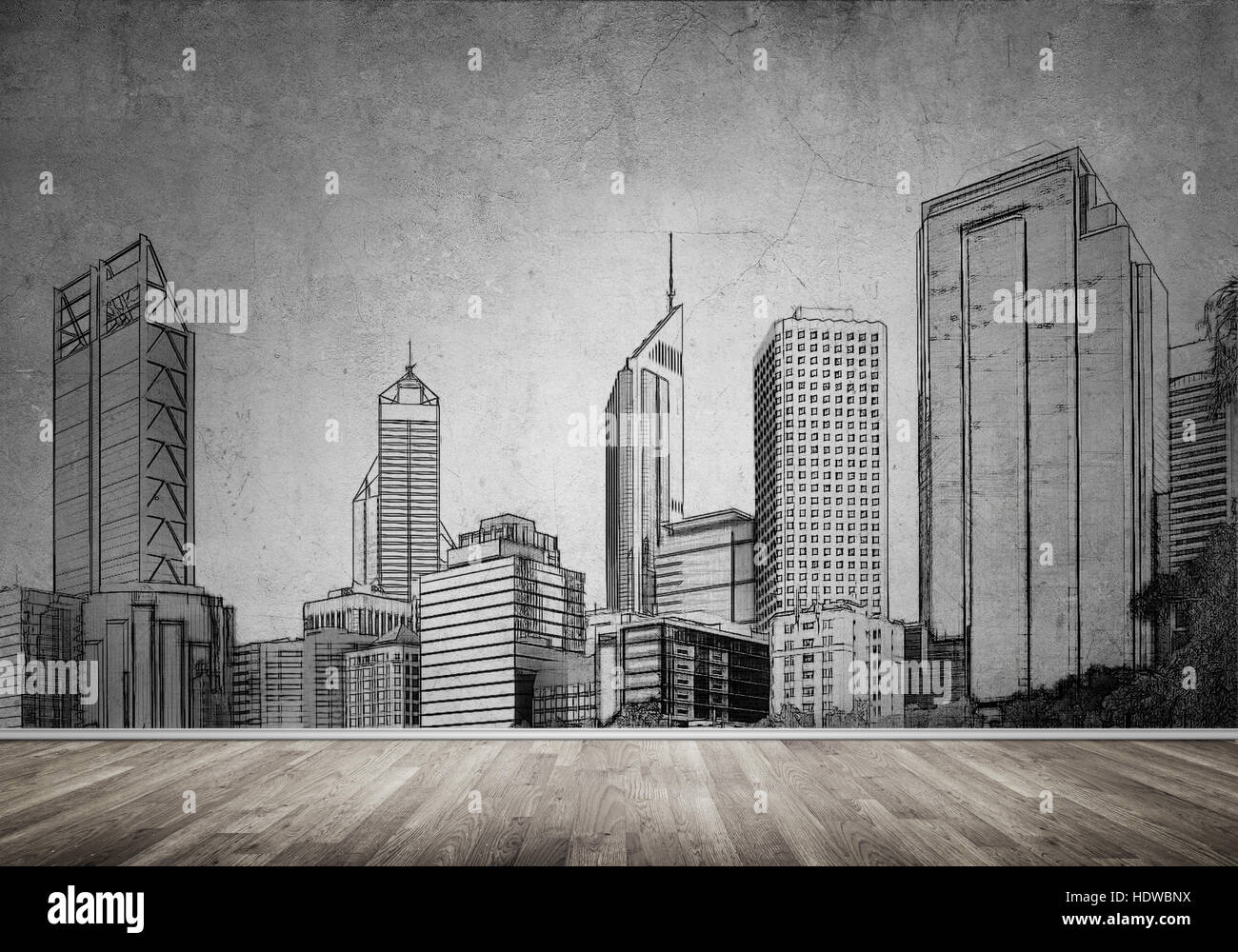 City design on wall Stock Photo - Alamy