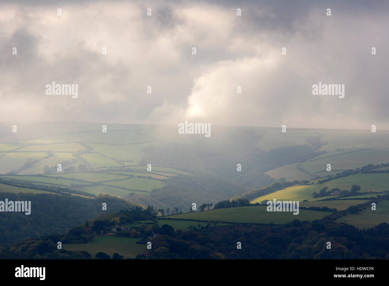 Autumn mist over Exmoor National Park from North Hill near Minehead ...