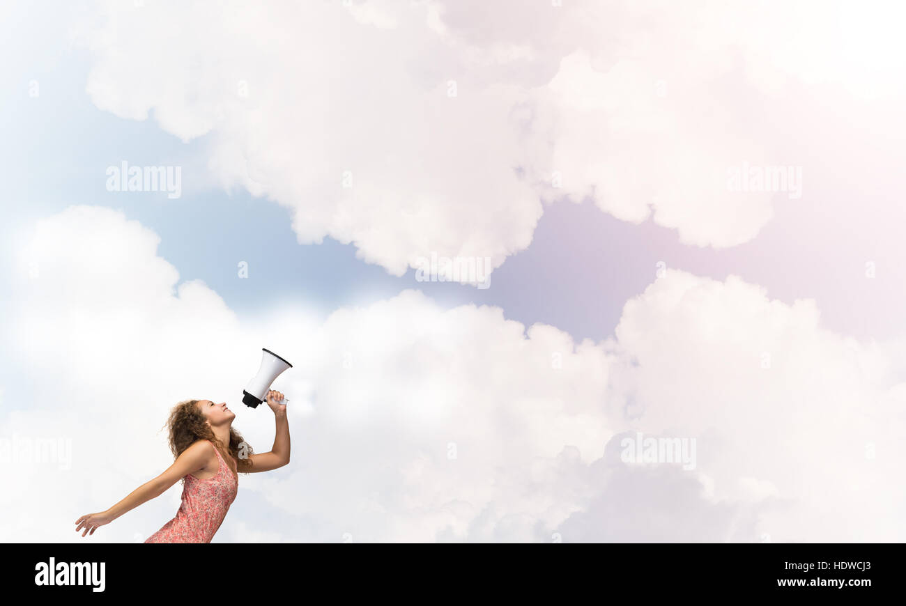 Girl making announcement Stock Photo - Alamy