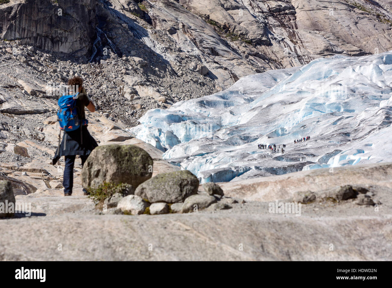 Tourist Glacier hiking in Nigardsbreen glacier, Jostedalsbreen glacier ...