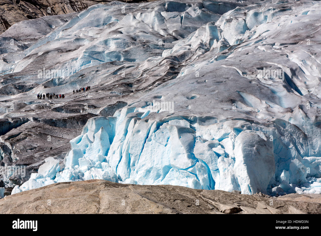 Tourist Glacier hiking in Nigardsbreen glacier, Jostedalsbreen glacier ...