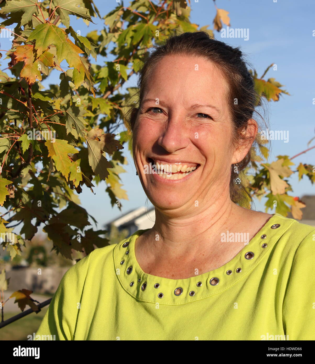 A beautiful smiling woman enjoys the Indiana summer Stock Photo - Alamy