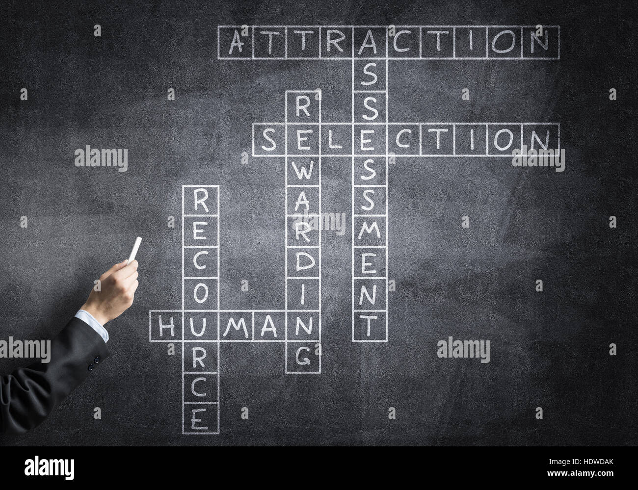 Seminar trainer draw on chalkboard Stock Photo - Alamy