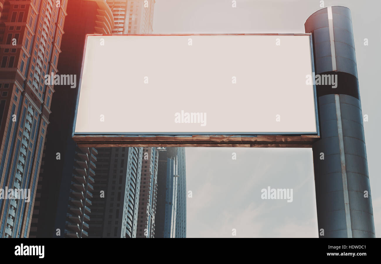 Mock up of blank horizontal white advertising billboard in Dubai with ...