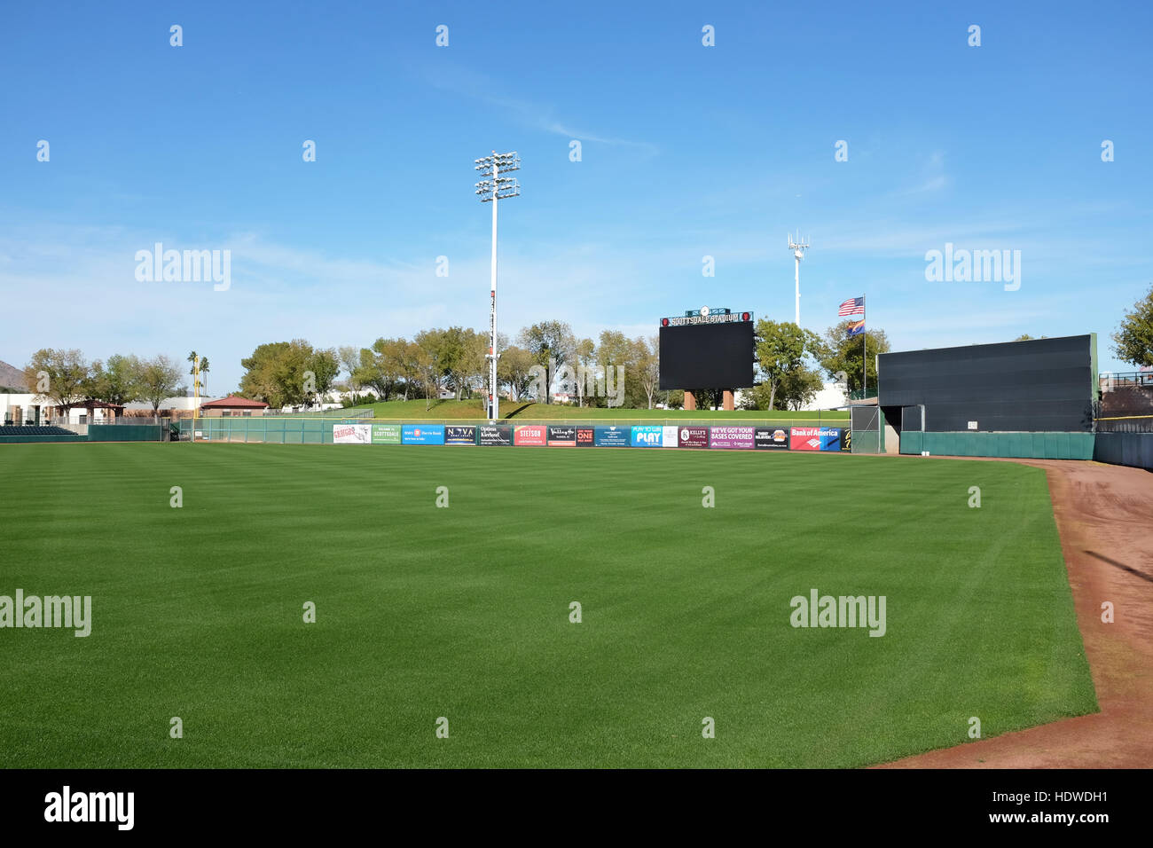 Scottsdale Stadium Looking across the outfield grass. The stadium is ...