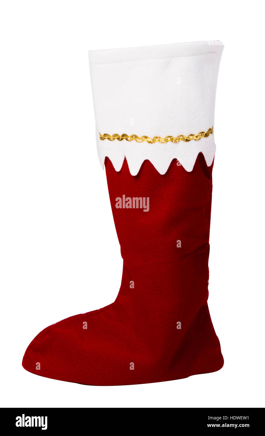 single santa claus christmas boot, isolated white background, close up ...